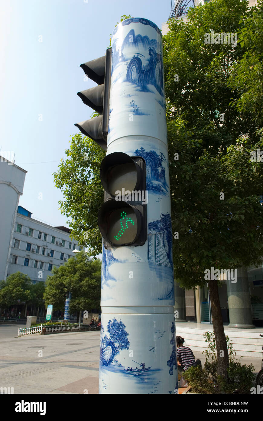 Ceramic traffic light in the "Porcelain Town" Jingdezhen. Jiangxi ...