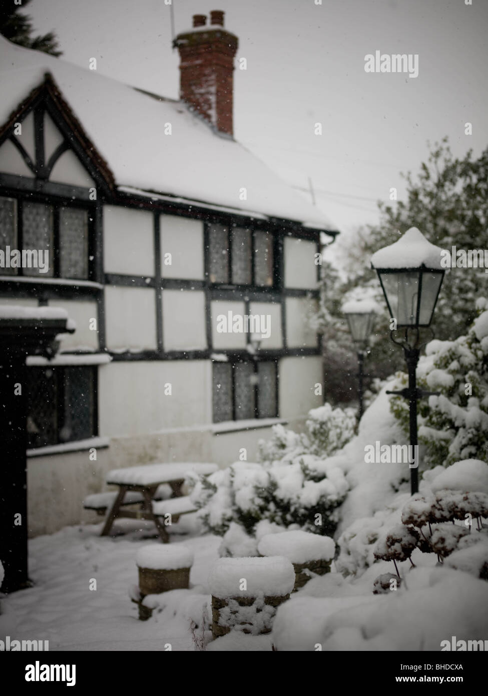 Winter countryside ice snow traditional tudor building tudor building ...