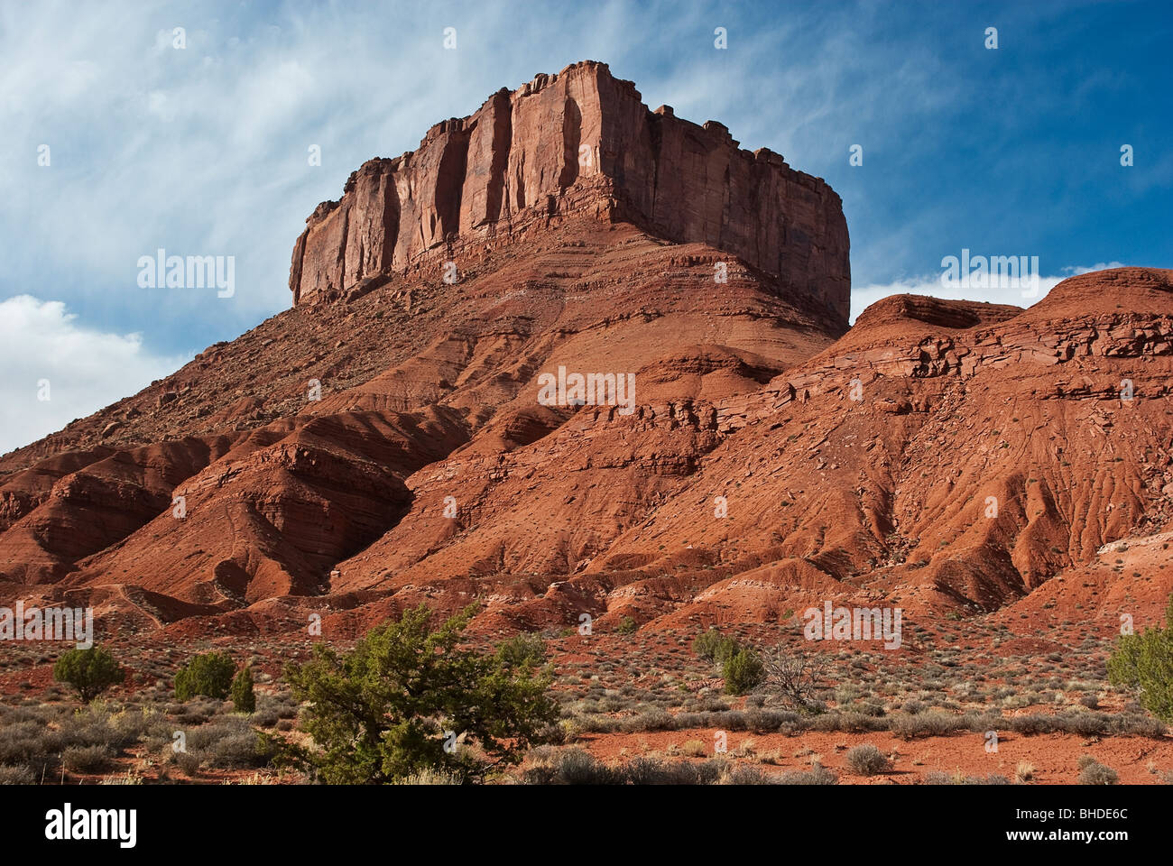 USA, Utah, Moab. Parriott Mesa rises over Castle Valley community near ...