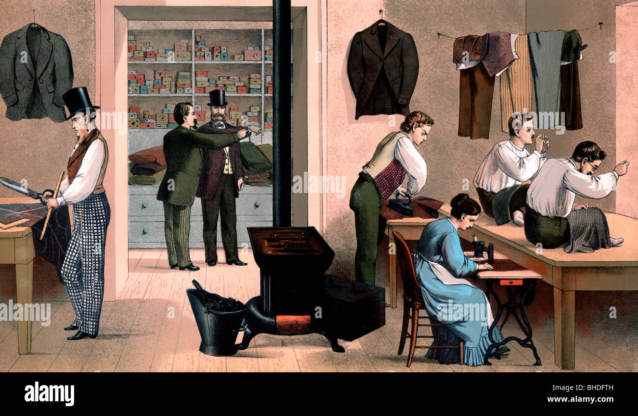 People working in tailor shop, circa 1875 Stock Photo - Alamy