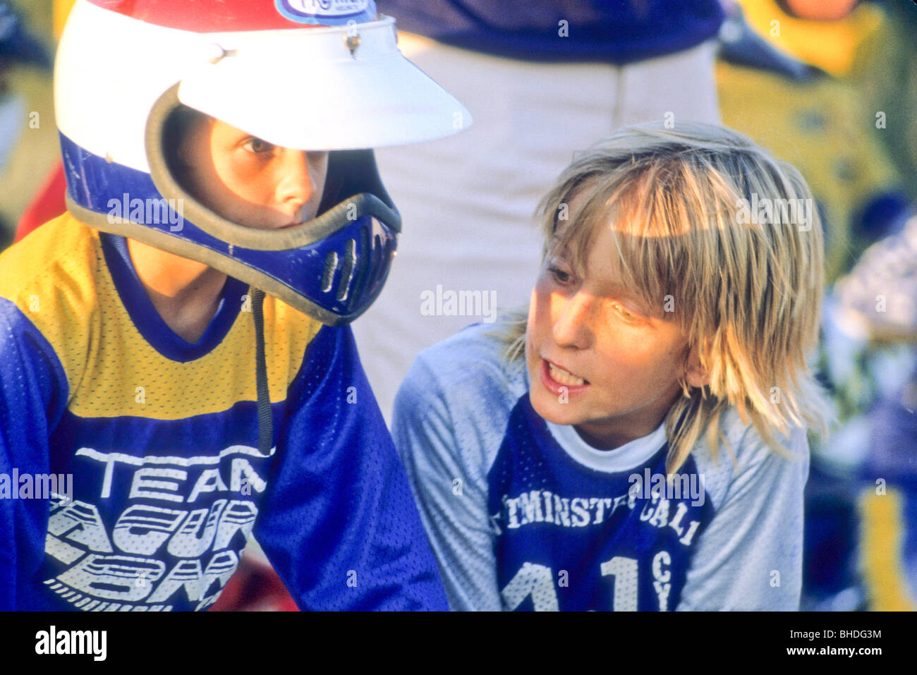 two boy brother bmx bike bicycle race ride compete encourage support ...