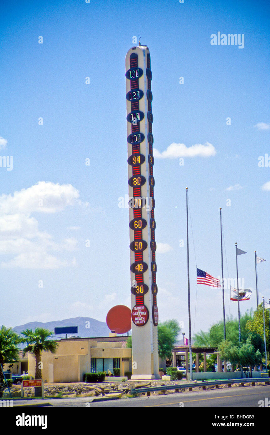 thermometer Baker California desert hot heat temperature number flag ...