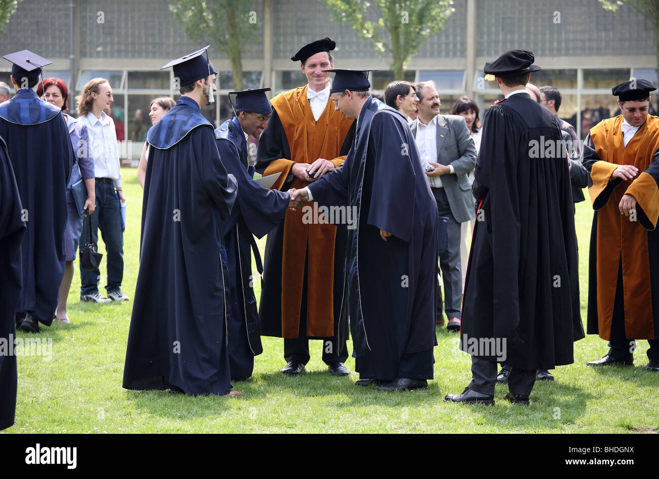 Graduates after the graduation ceremony at the Jacobs University Bremen ...