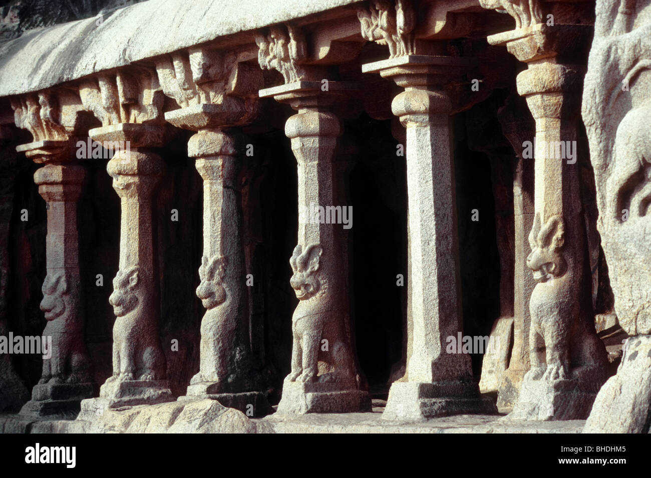 Entrance to the Krishna Mandapa at Mahabalipuram; Mamallapuram; Tamil ...