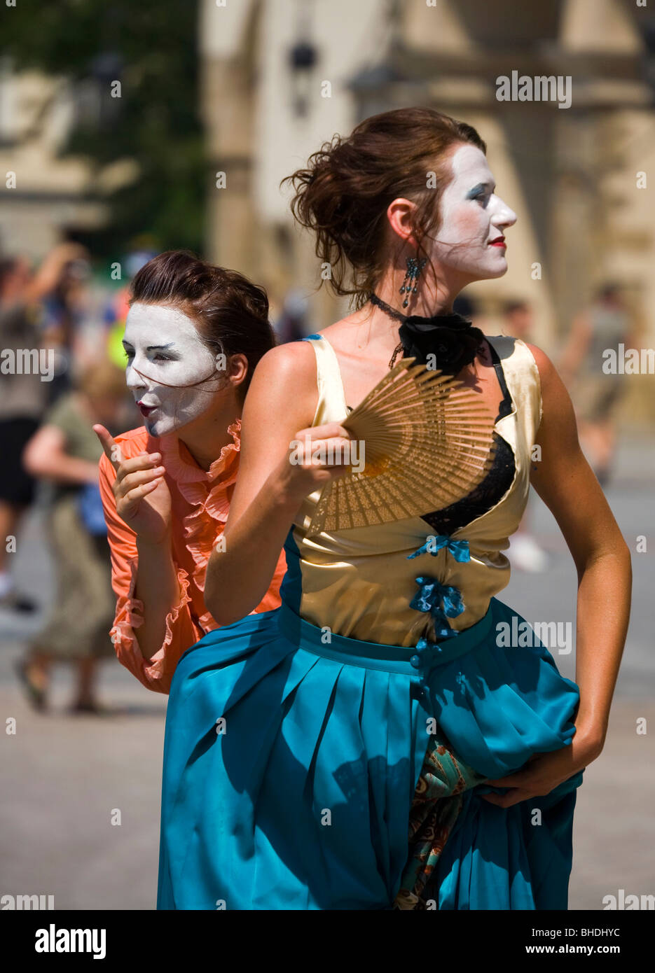 Women street performers at Main Market Square, Krakow, Poland Stock ...