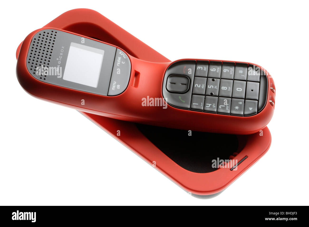 Red/orange landline telephone Stock Photo - Alamy