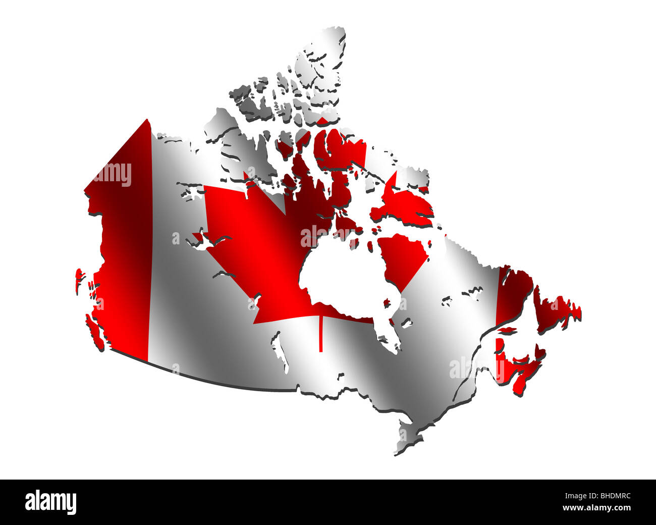 Canada map with rippled flag on white illustration Stock Photo - Alamy
