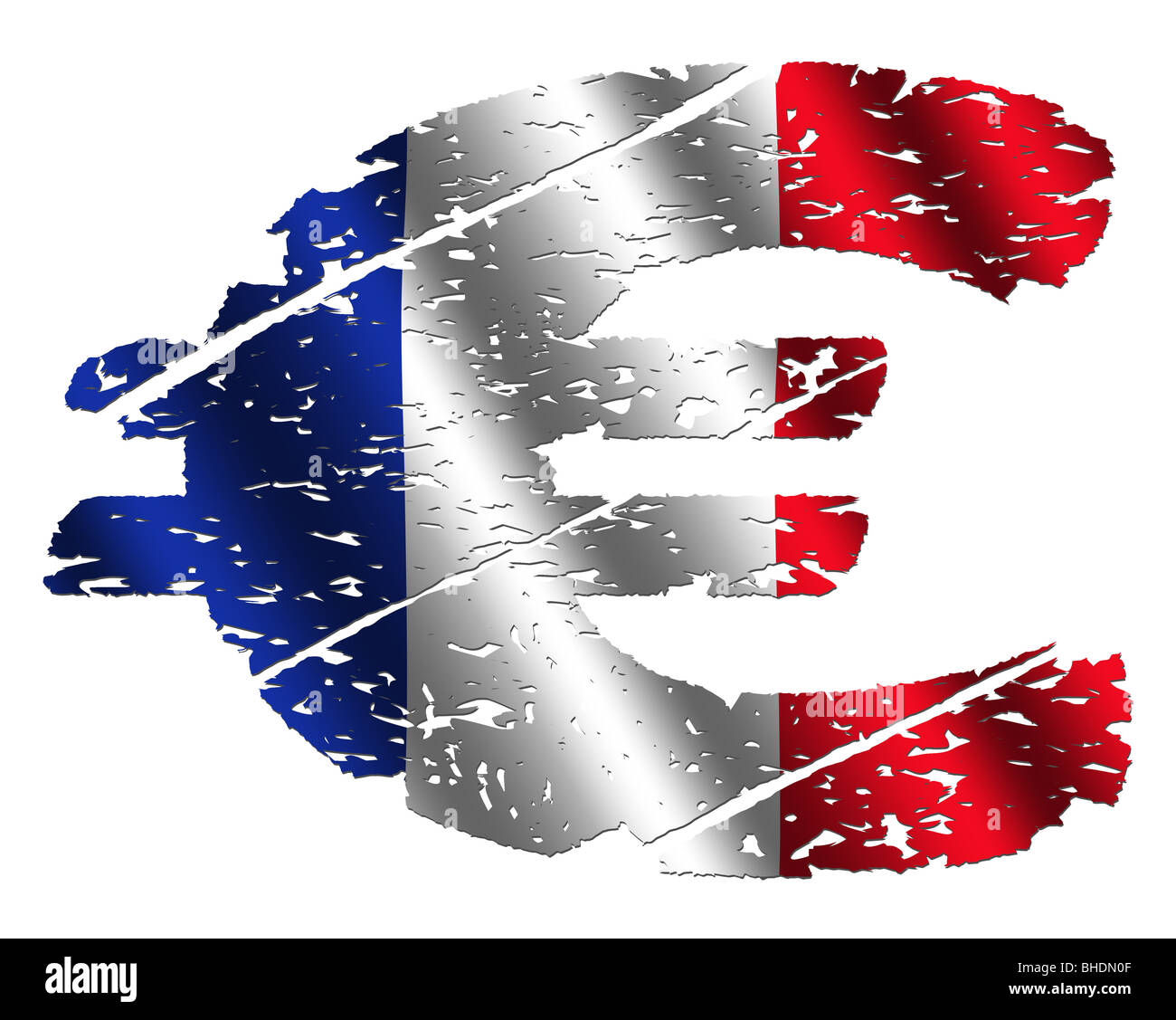 grunge euro symbol with French flag on white illustration Stock Photo ...