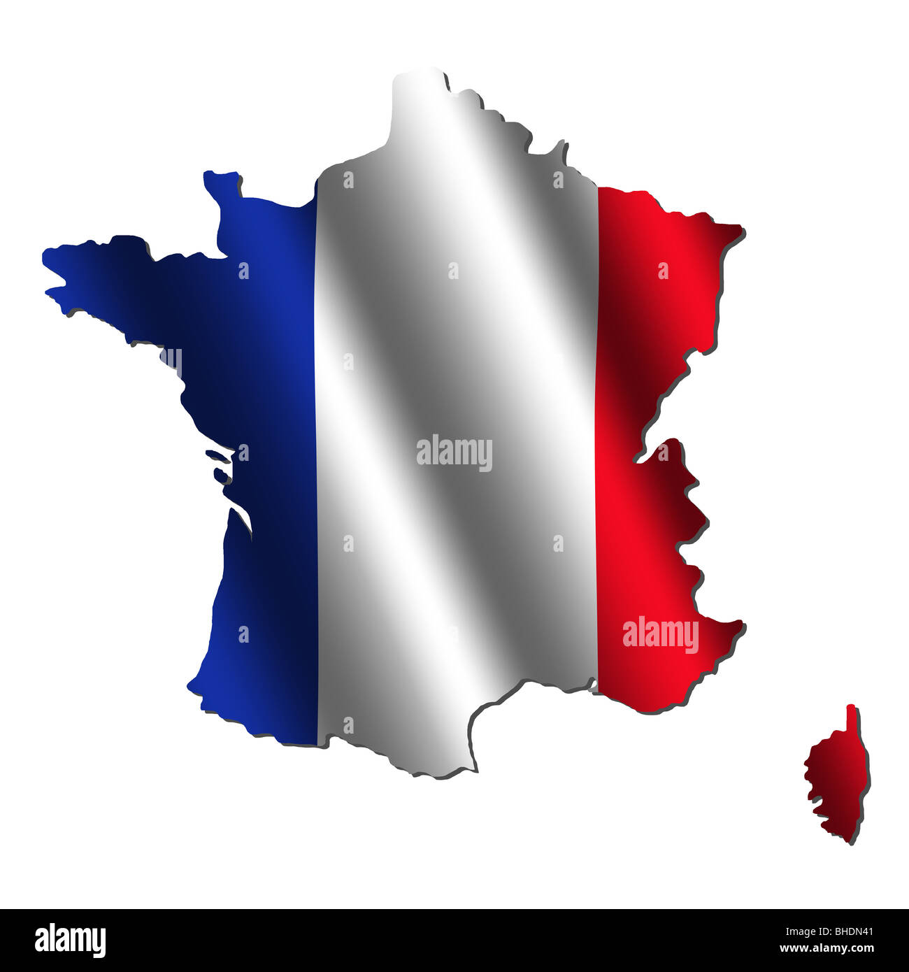 France map with rippled flag on white illustration Stock Photo - Alamy