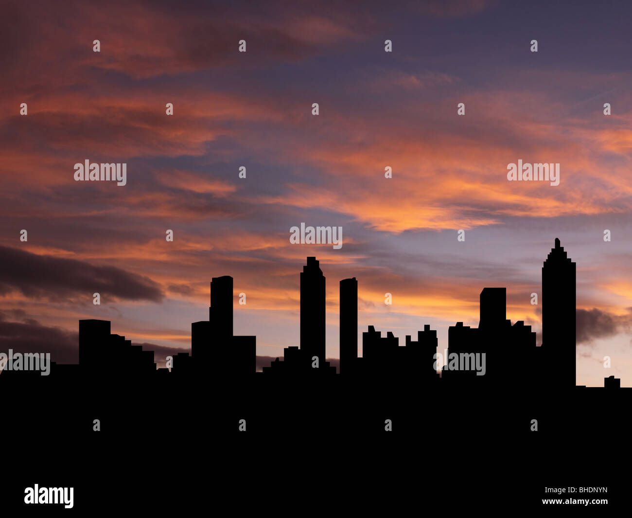 Atlanta skyline at sunset with beautiful sky illustration Stock Photo ...