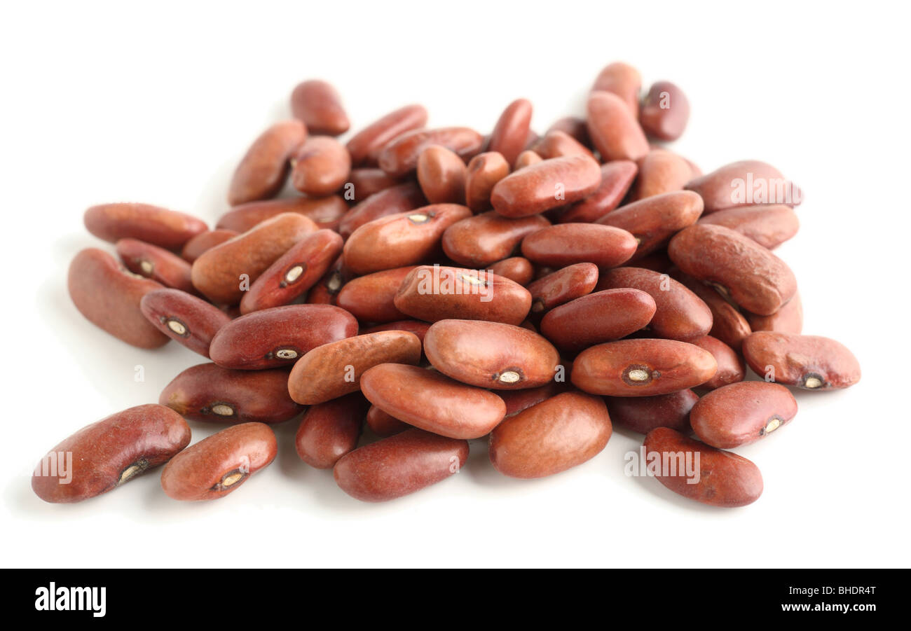 A side view of red kidney beans over a white background, with a light ...