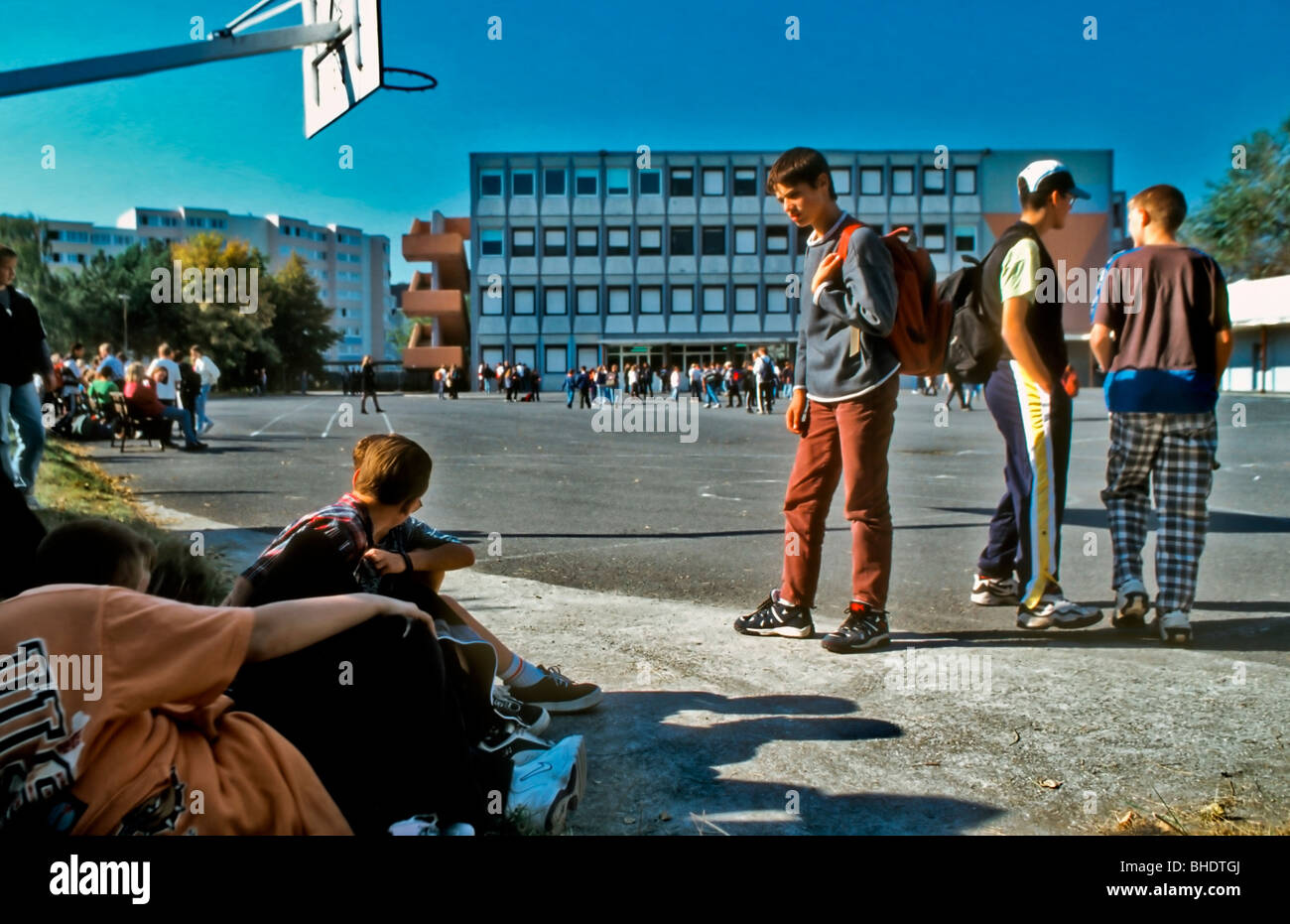 Seclin, France, French group of teens, busy, 