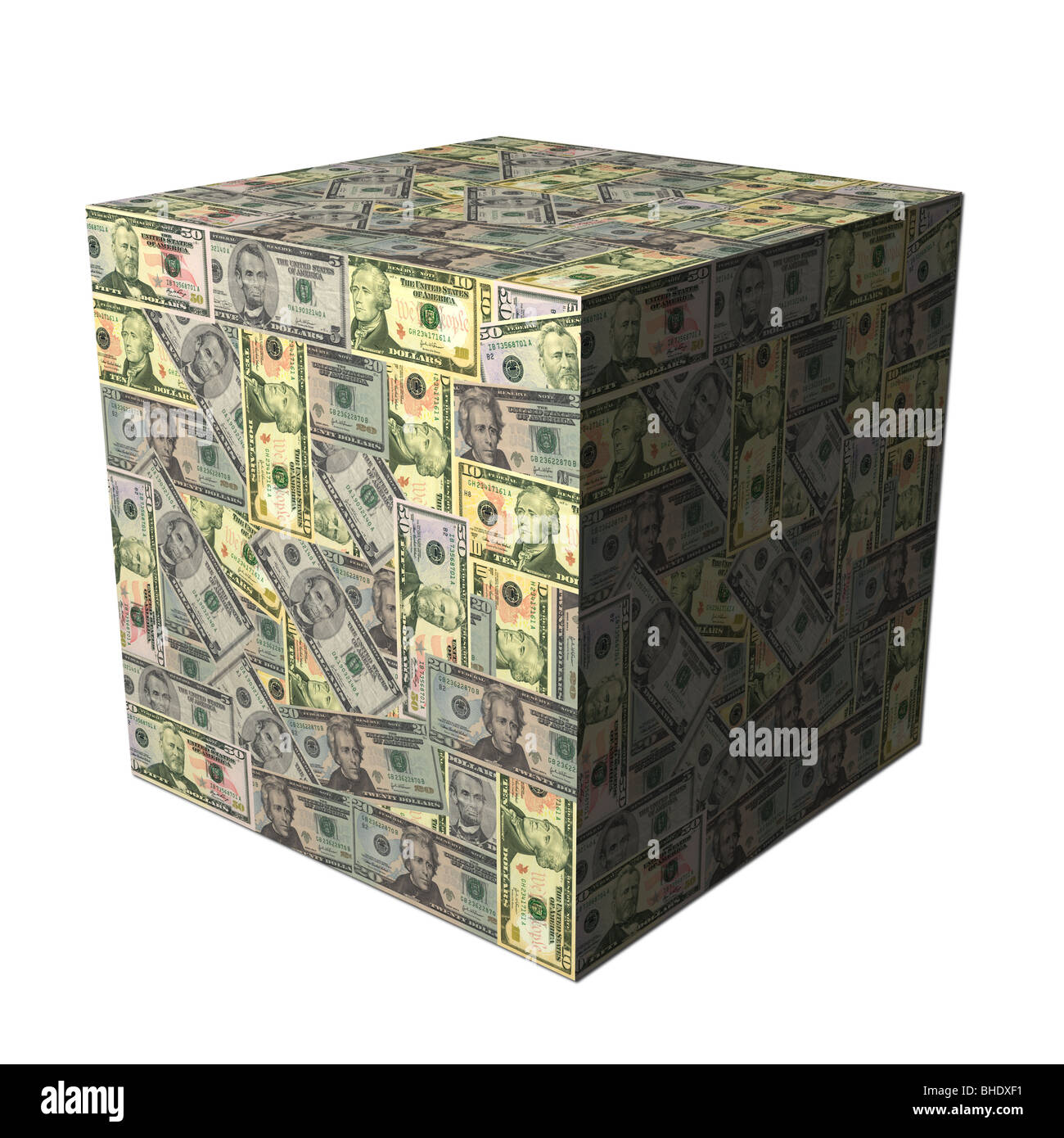 abstract cube covered in American dollars illustration Stock Photo - Alamy