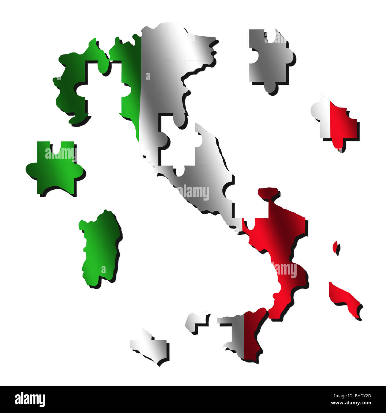 Italy map rippled flag jigsaw with shadow illustration Stock Photo - Alamy