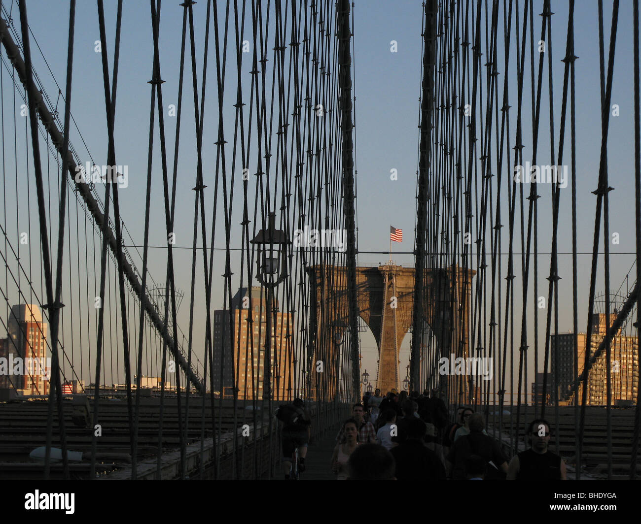 Brooklyn Bridge American flag Stock Photo - Alamy