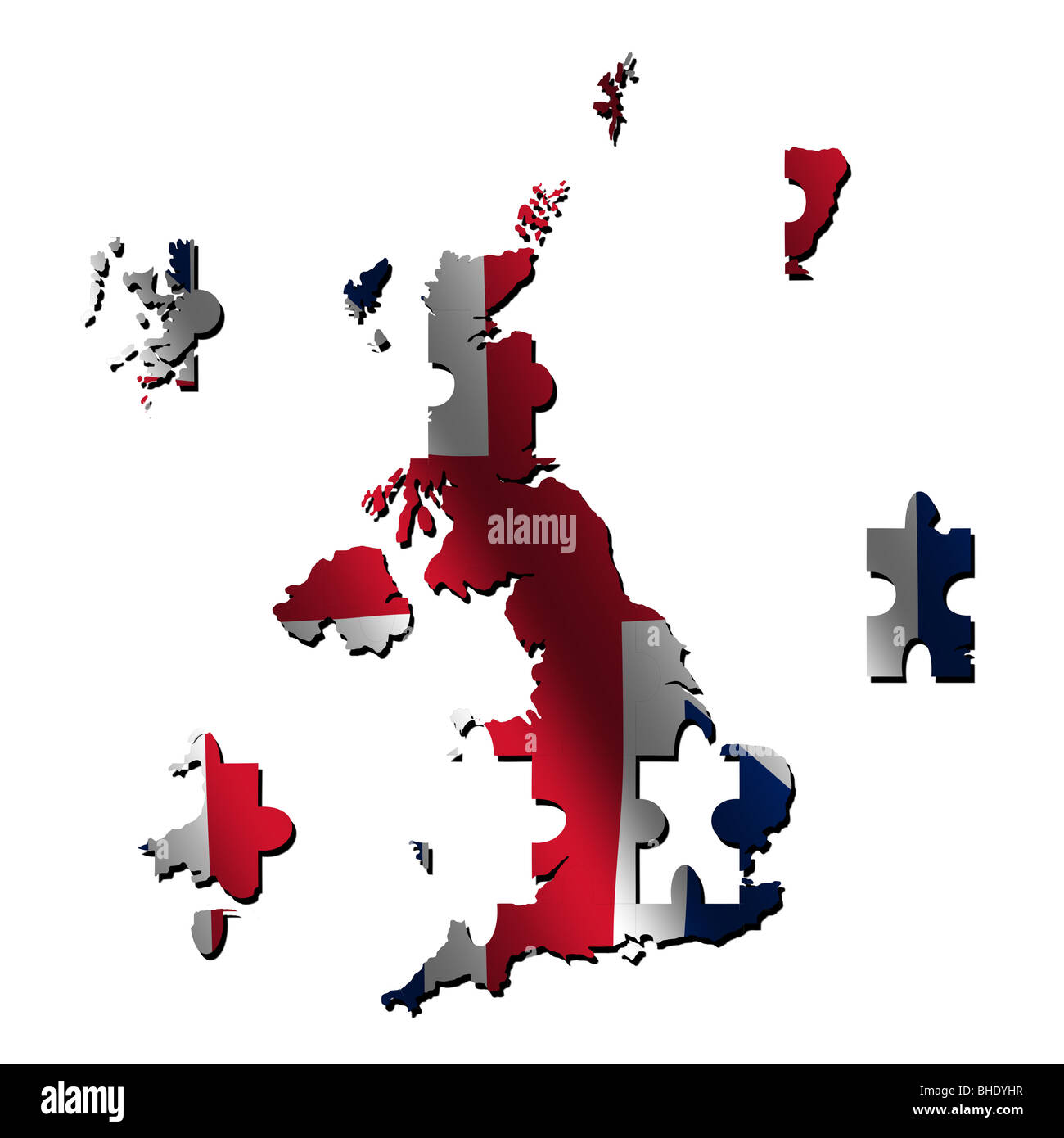 UK map rippled flag jigsaw with shadow illustration Stock Photo - Alamy