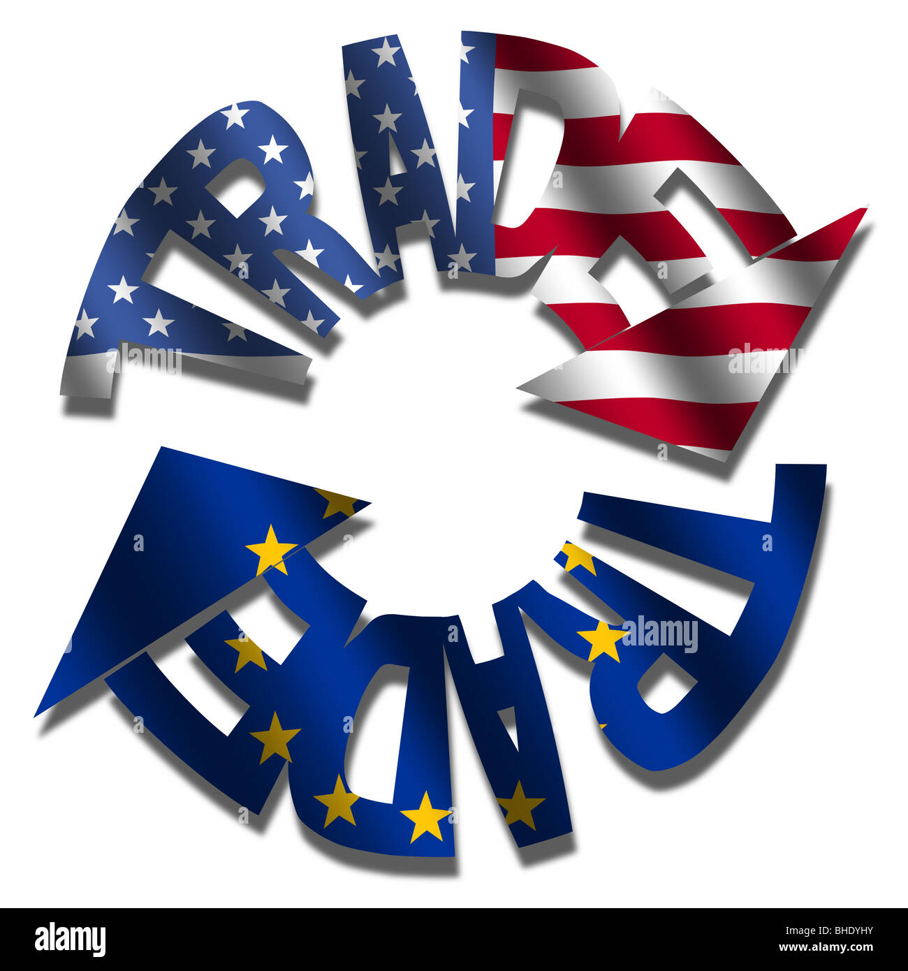 Trade text arrows with American and EU flags illustration Stock Photo ...