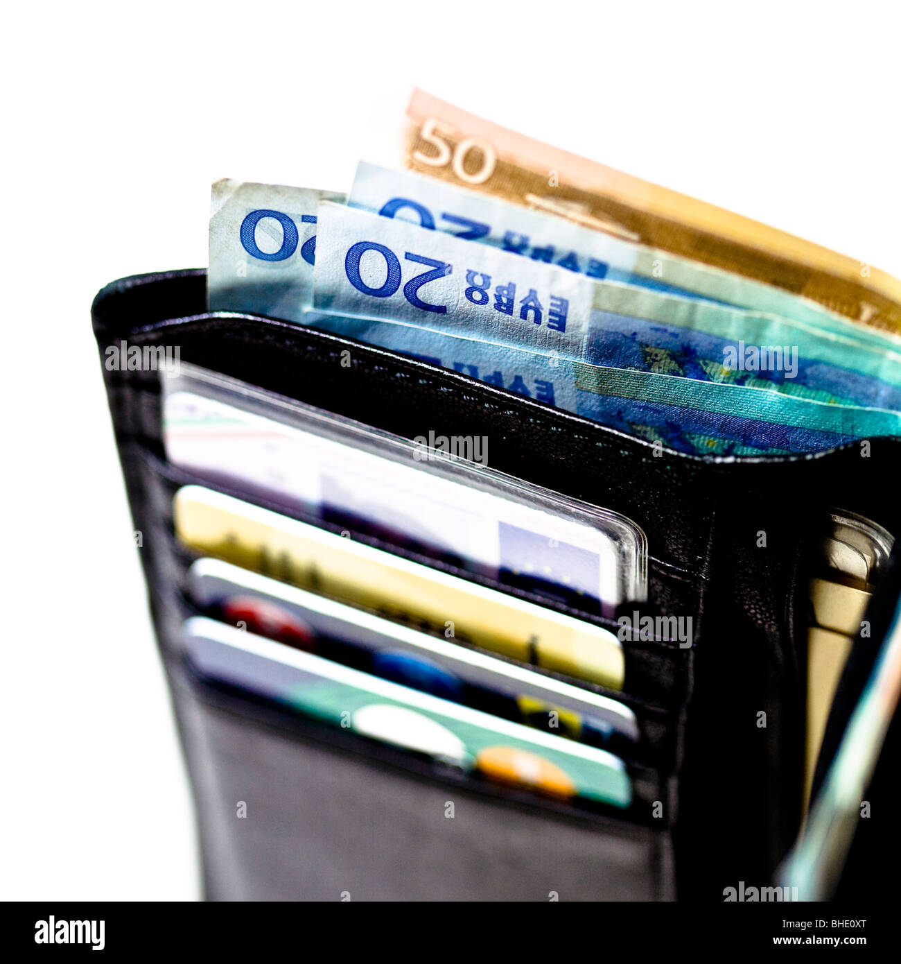 wallet with euro currency and credit cards Stock Photo - Alamy