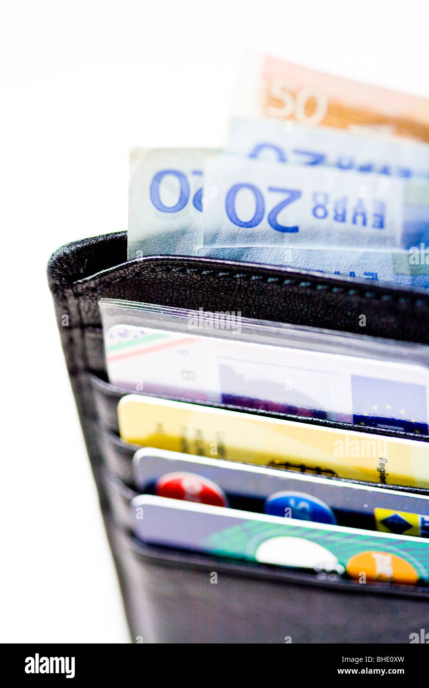 wallet with euro currency and credit cards Stock Photo - Alamy