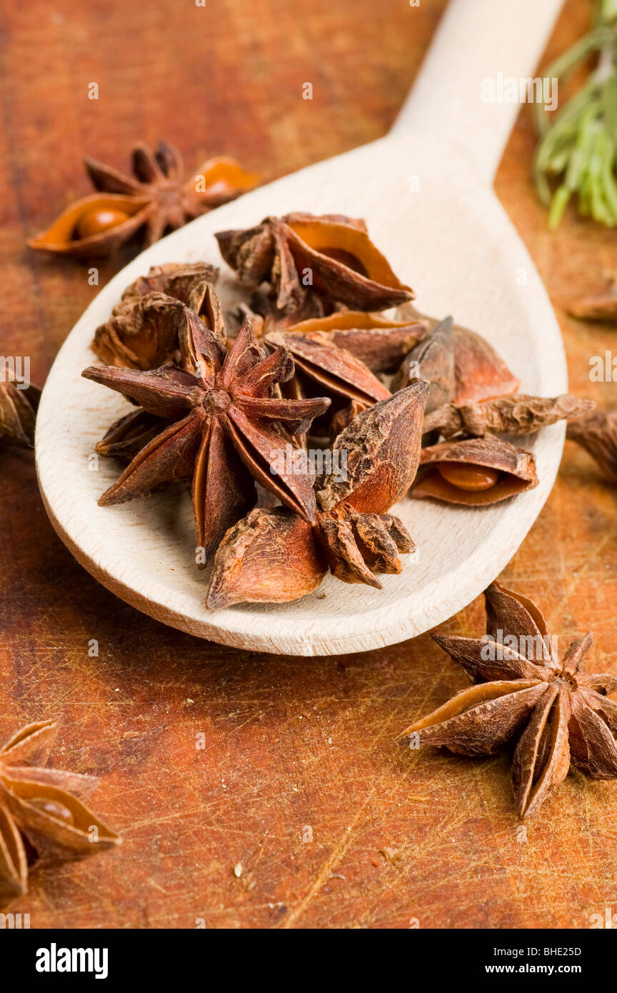 star-anise spice in spoon Stock Photo - Alamy