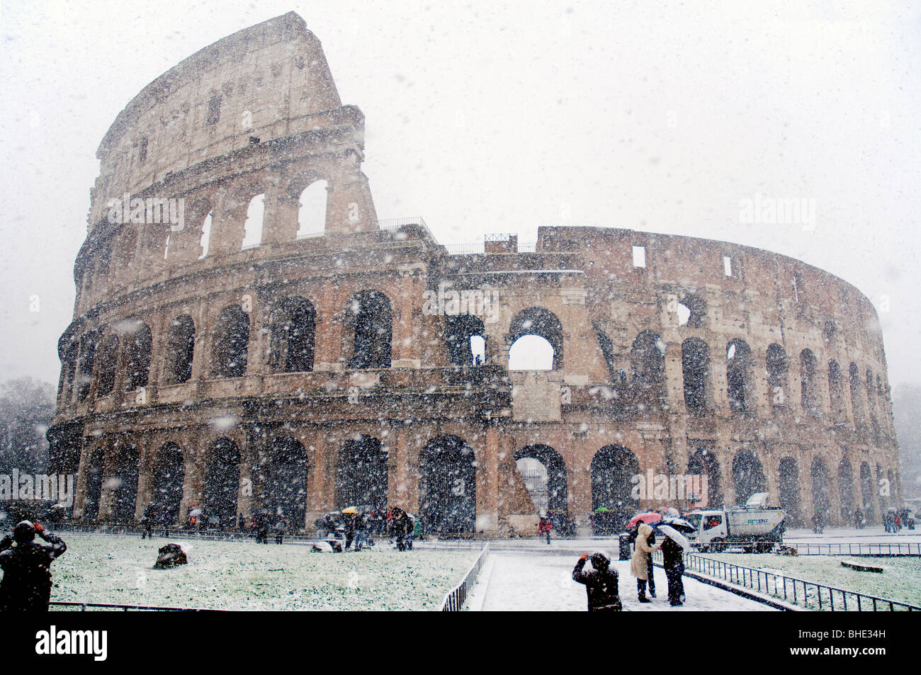 The Colosseum under heavy snow, Rome Italy Stock Photo - Alamy