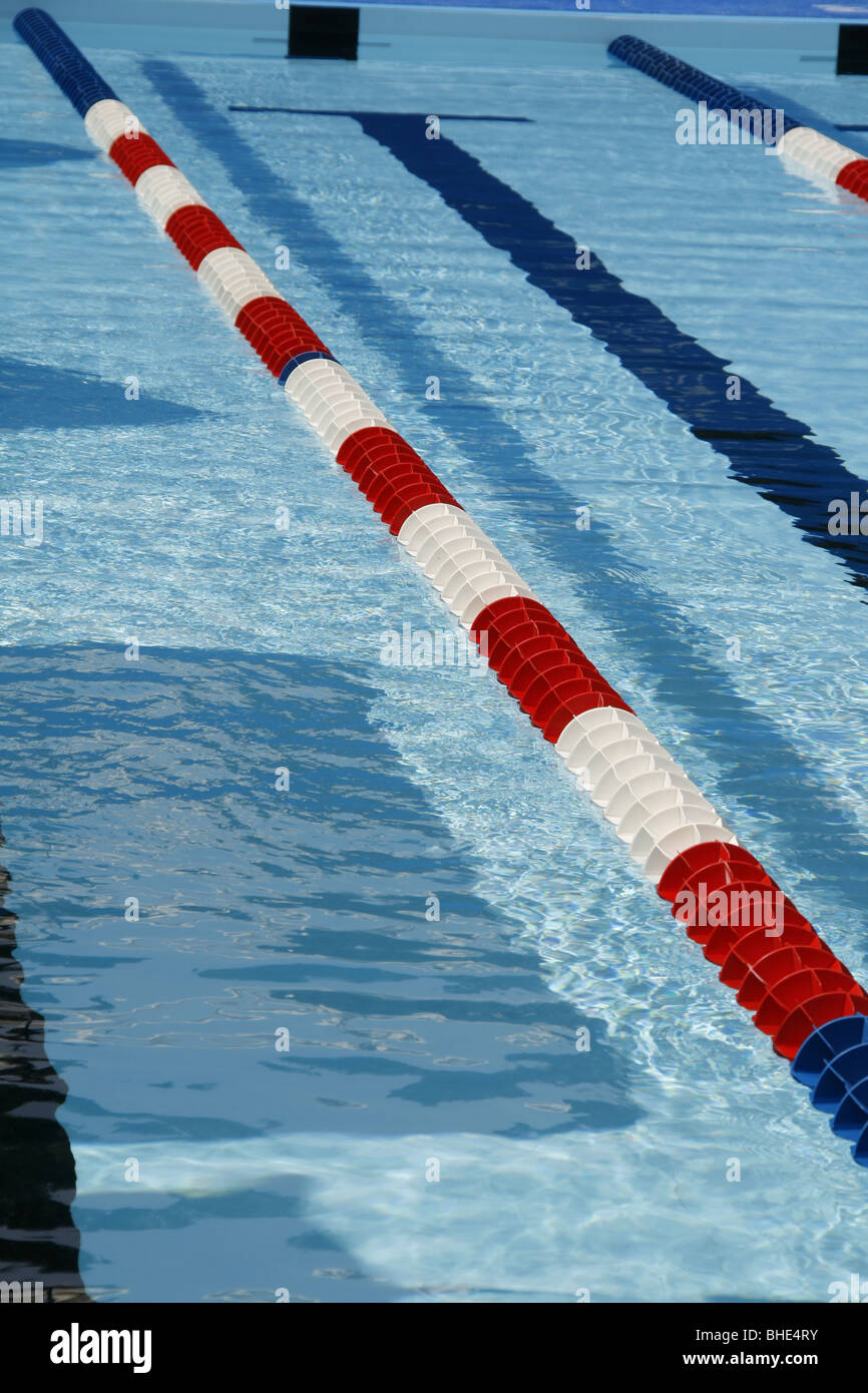 empty olympic type swimming pool with lanes Stock Photo - Alamy