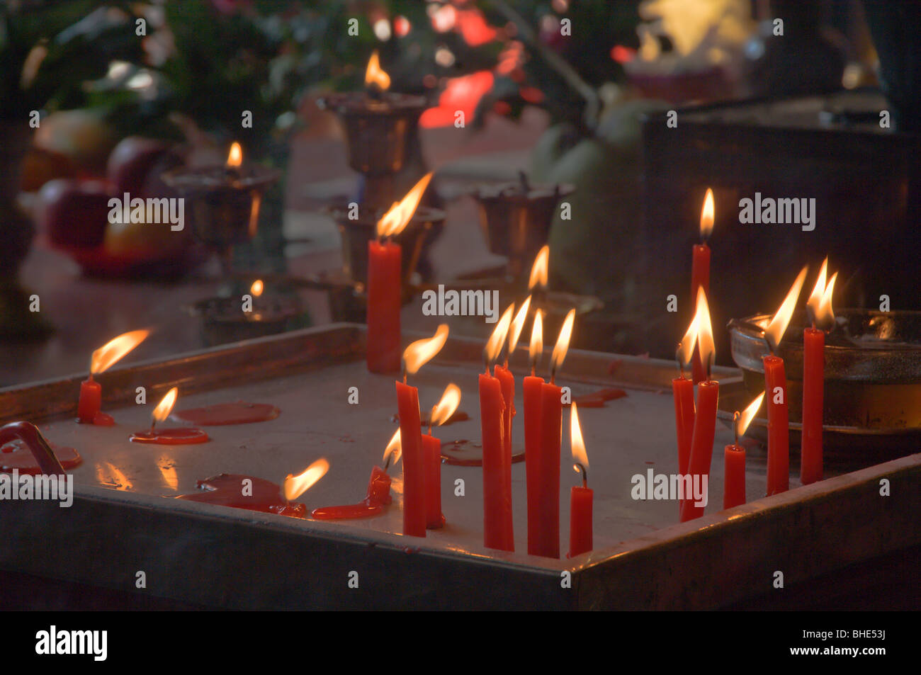 Burning candles, Taoist temple, Rangoon, Yangon; Burma, Myanmar Stock ...