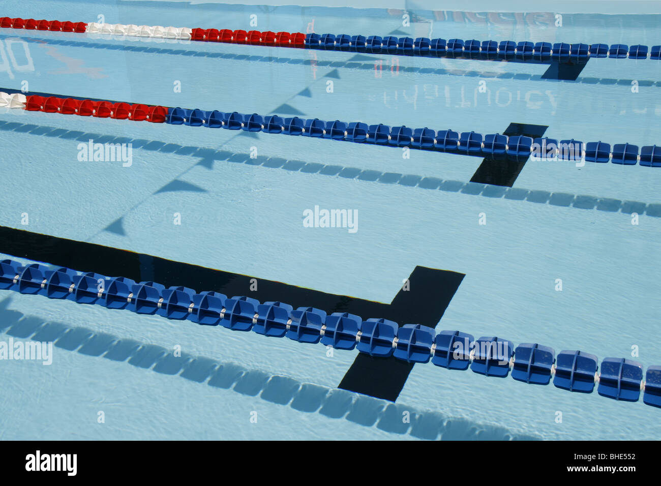 empty olympic type swimming pool with lanes Stock Photo - Alamy