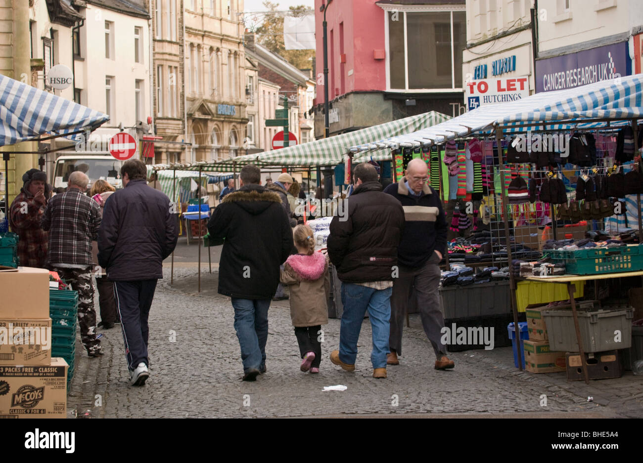 Stalls at the weekly openair market in Pontypool Torfaen South Wales UK ...