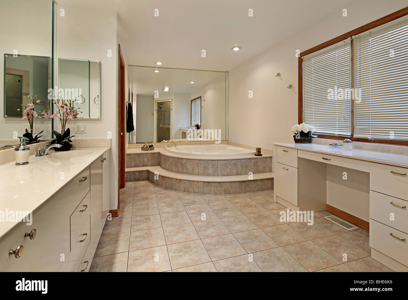 Master bath in home with step up tub Stock Photo - Alamy