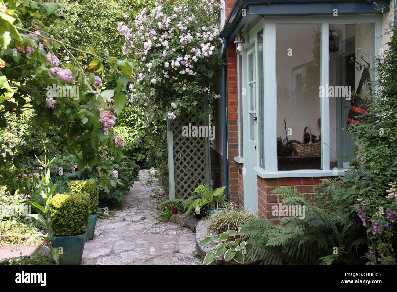 English front porch and garden Stock Photo - Alamy