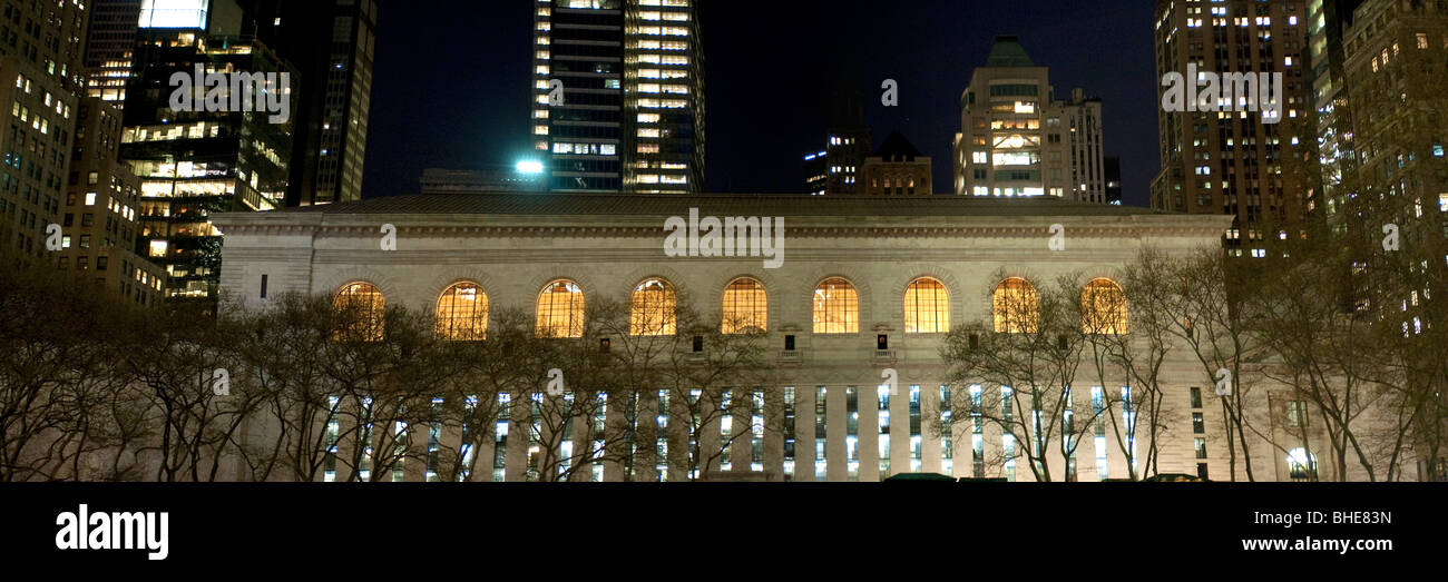 library new york city nyc night skyscrapers Stock Photo - Alamy