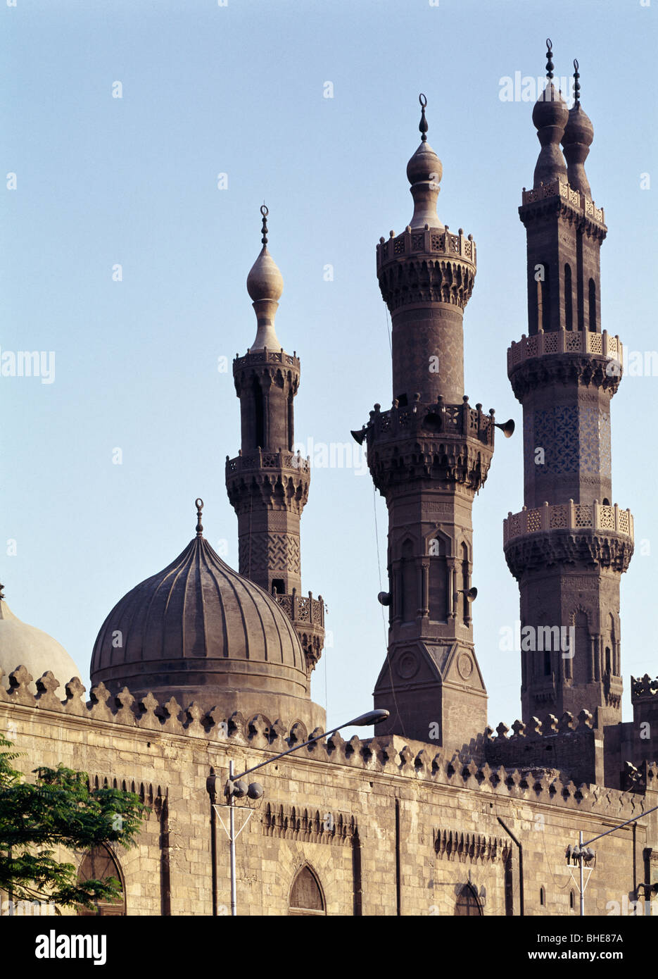 Al-Azhar Mosque, Cairo. Founded 972 AD. Minarets (l to r) Madrasa of ...