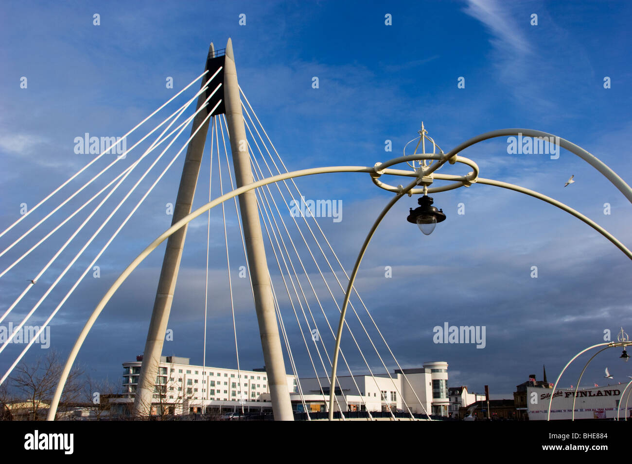 Marine Way Bridge from Southport pier with the Ramada Hotel in the ...