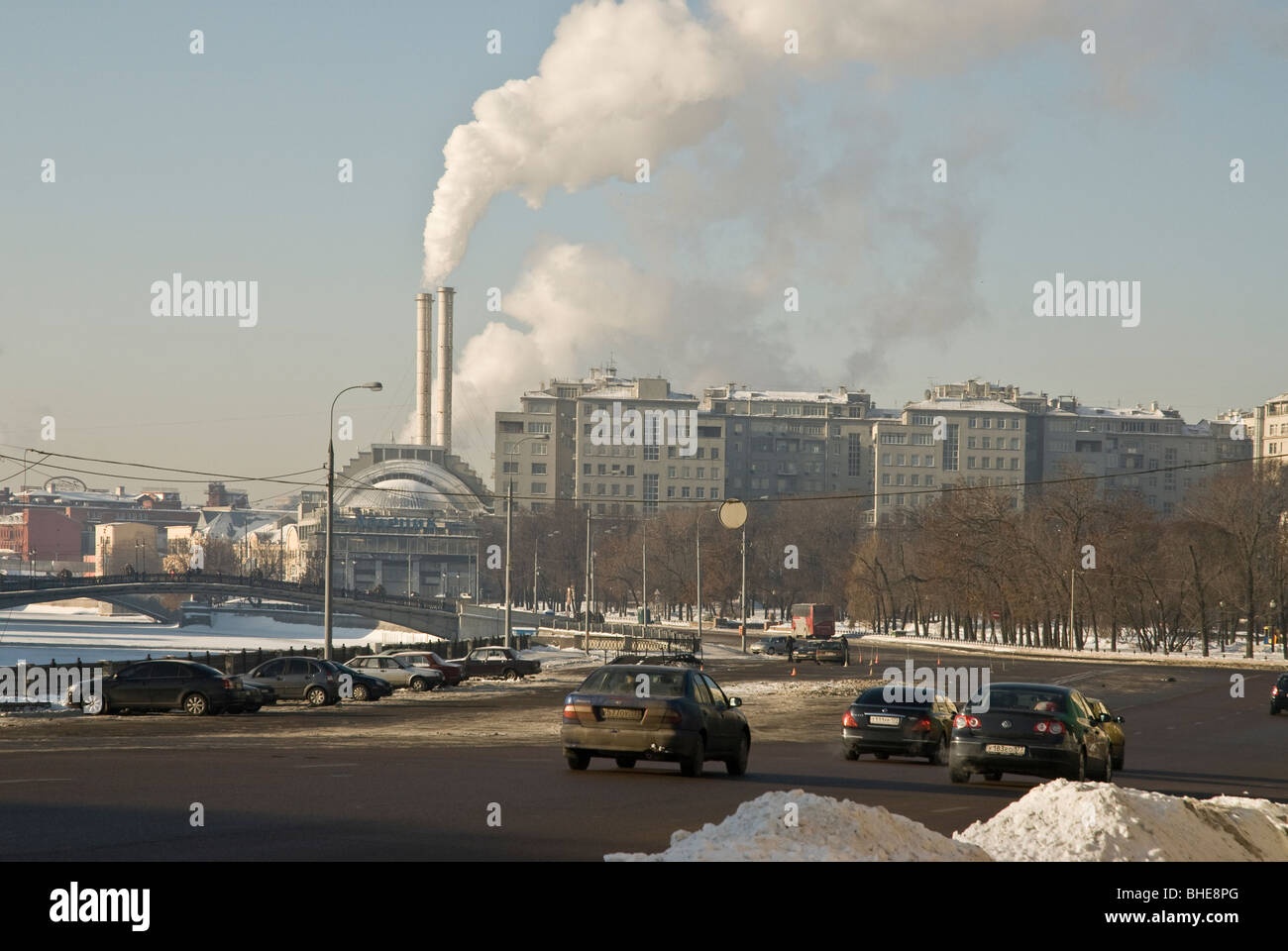 The Drainage channel of Moskva-river covered by ice. Moscow, Russia ...