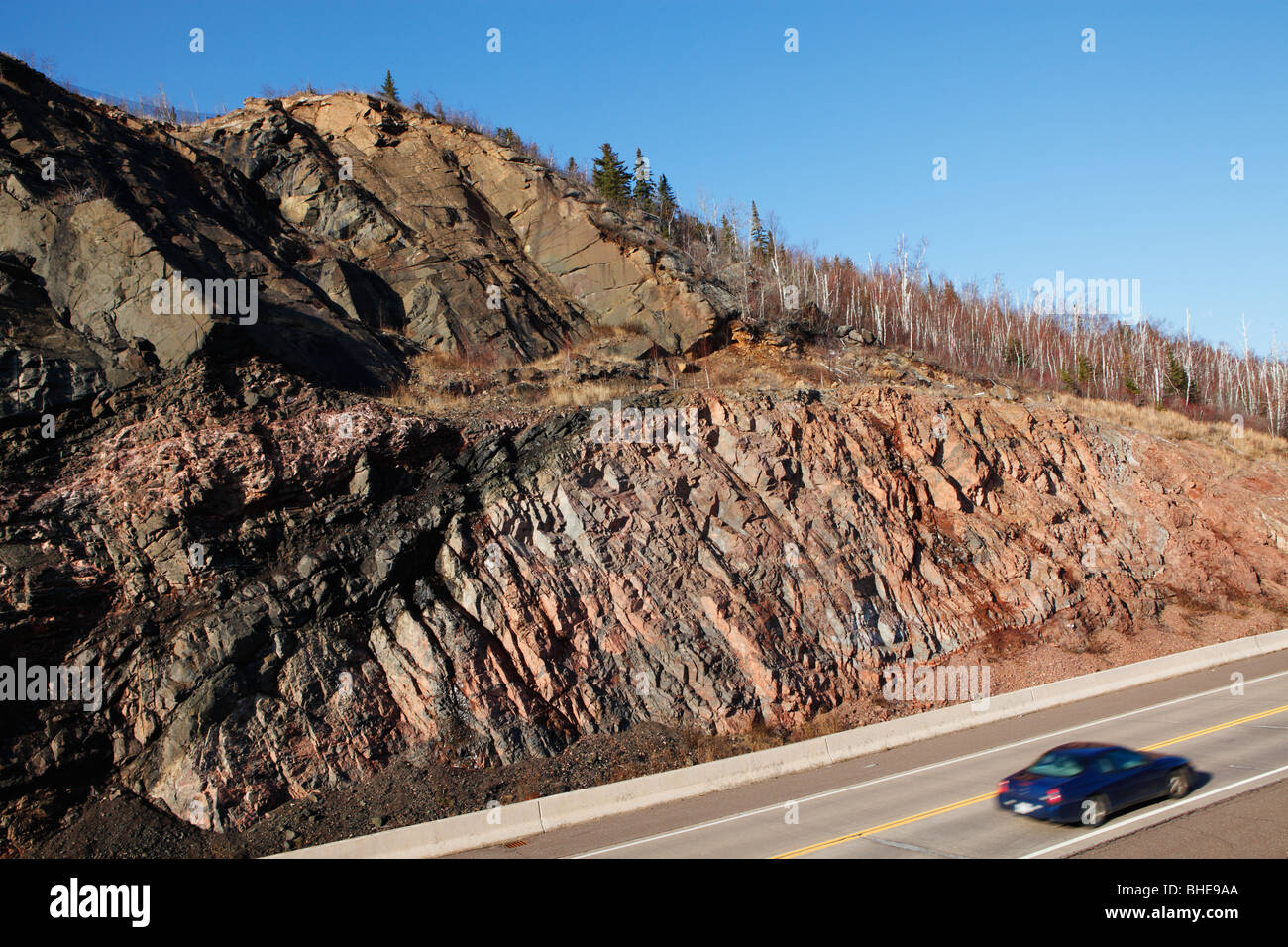 A road cut along highway 61 in northern Minnesota through ancient ...