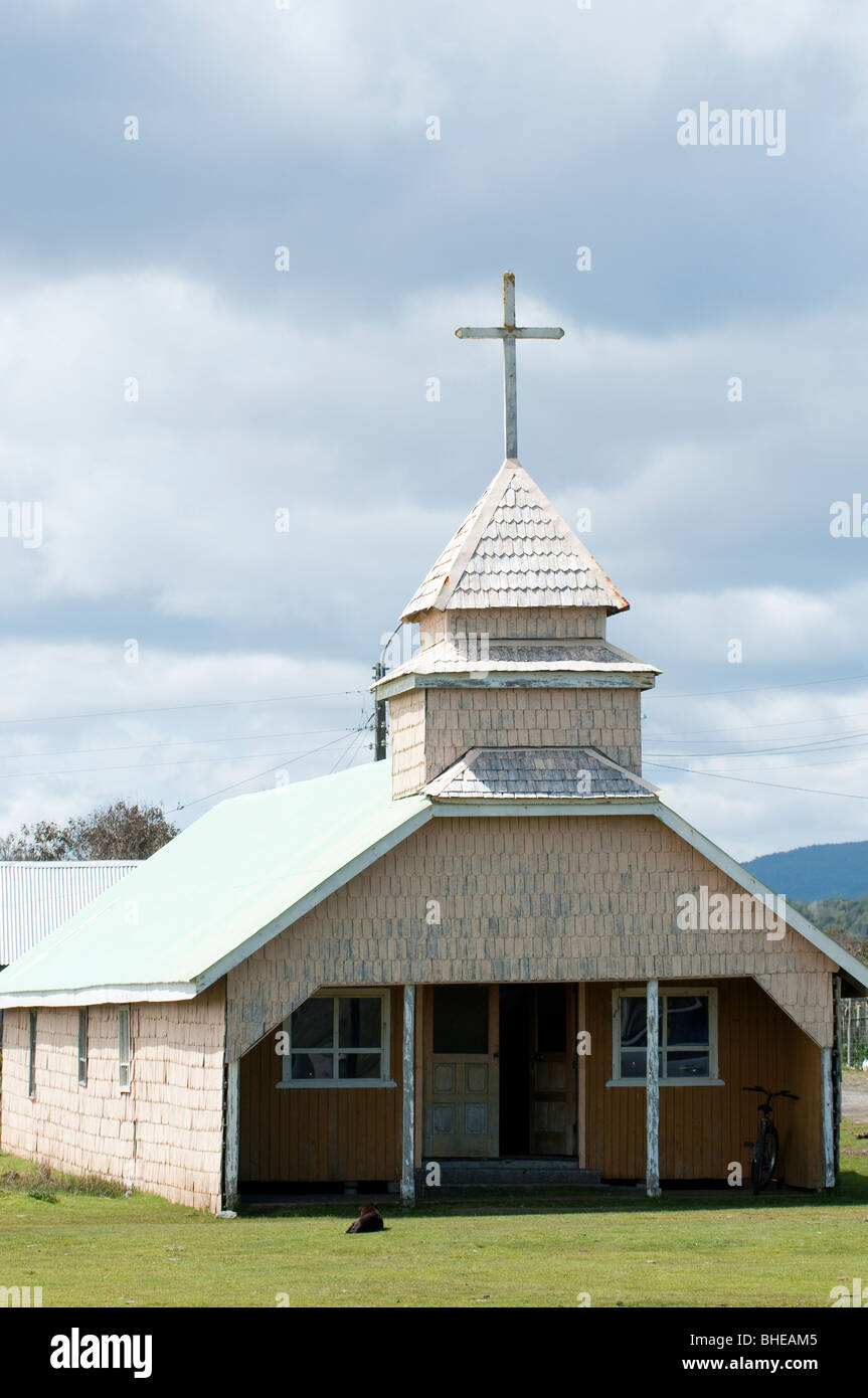 Traditional Chiloe Church in Cucao near Chiloe National Park Stock ...