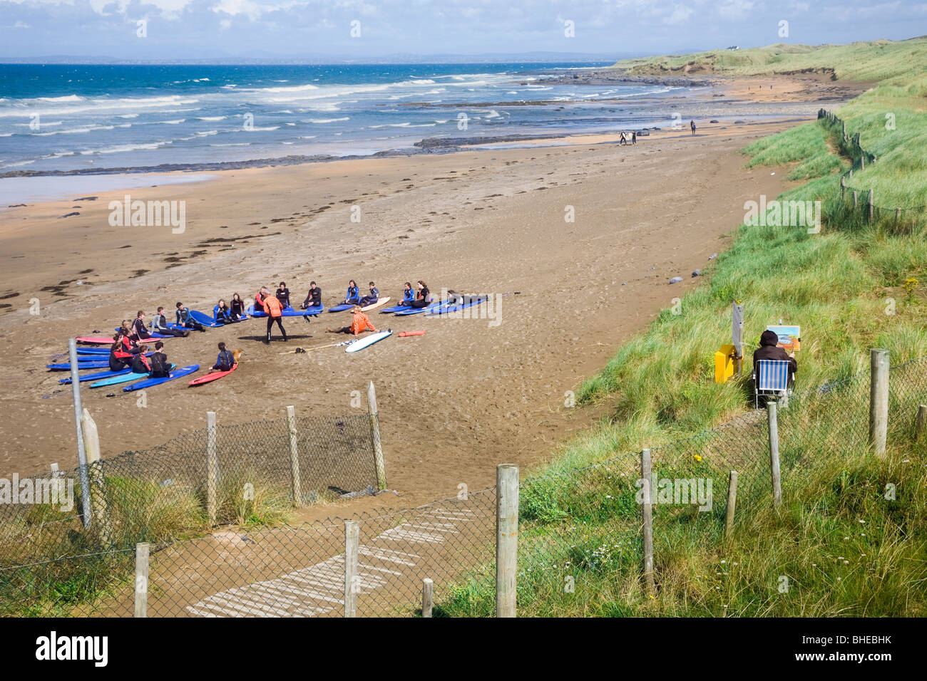 Surfers class getting instructions on the beach of Fanore, County Clare ...