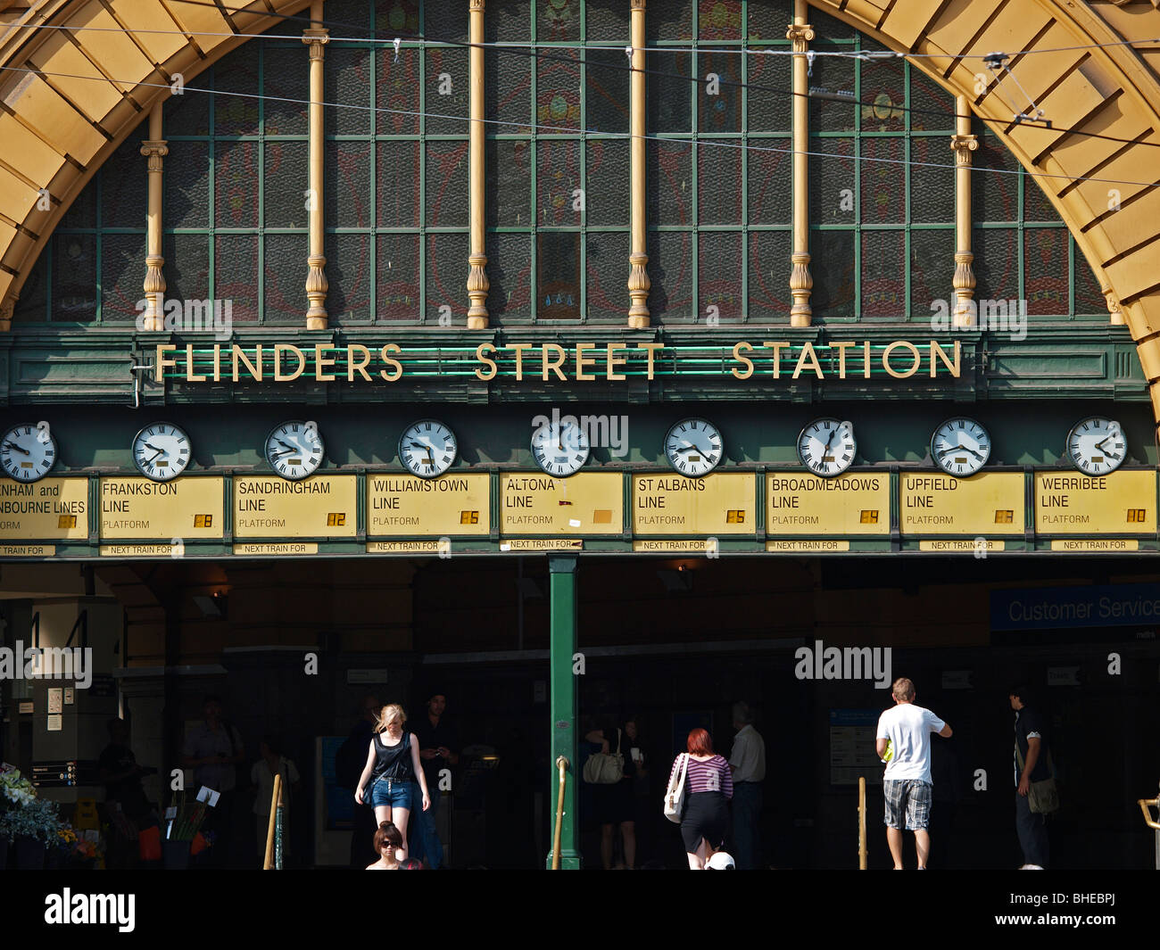 MAIN ENTRANCE STEPS TO FLINDERS STREET RAILWAY STATION SHOWING CLOCKS ...