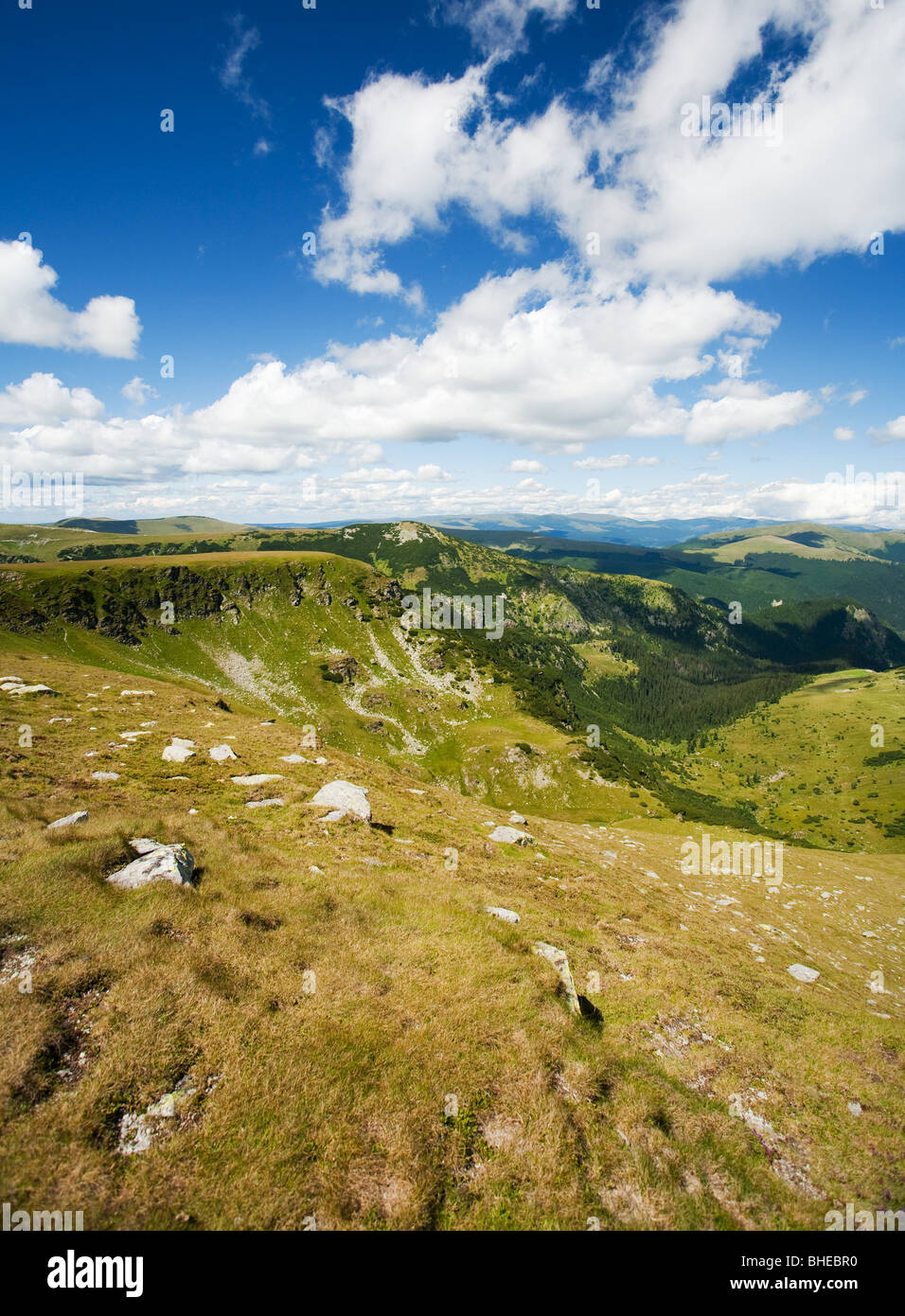 Beautiful landscape from Parang mountains in Romania, in a summer day ...