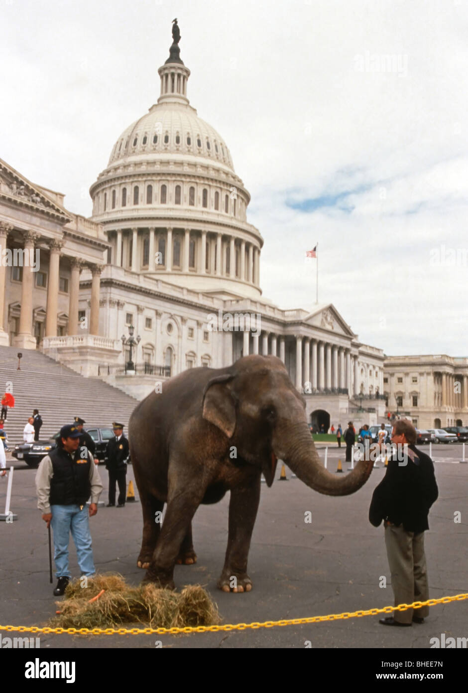A circus elephant visits the US Capitol building April 6, 1997 in ...