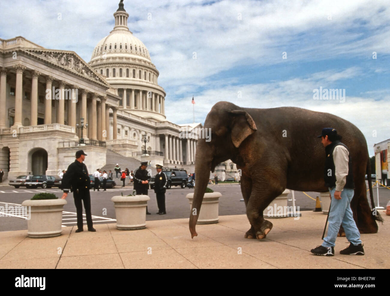 A circus elephant visits the US Capitol building April 6, 1997 in ...