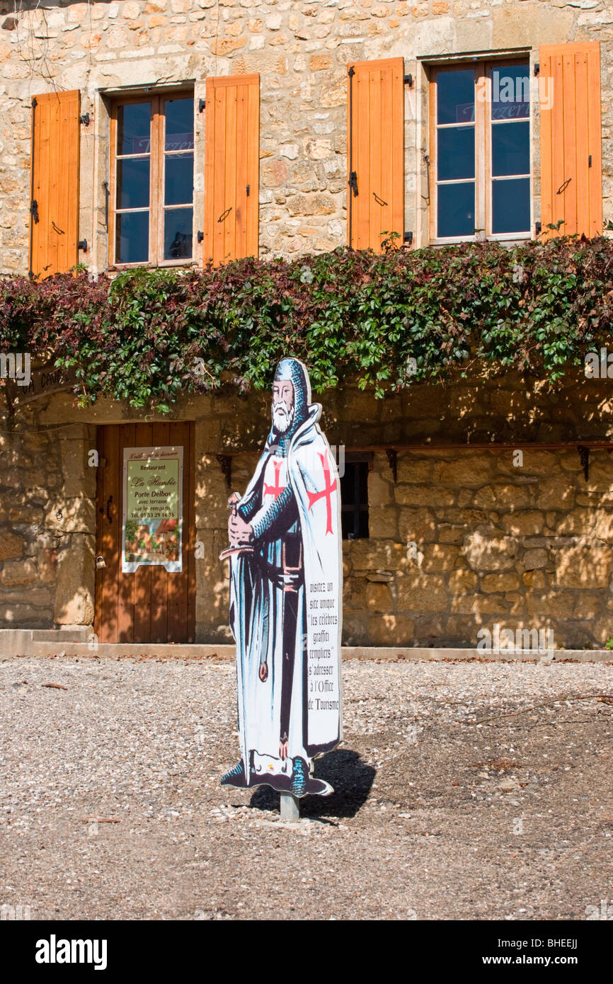 Medieval knight placard, Castlenaud, Dordogne River valley, south west ...