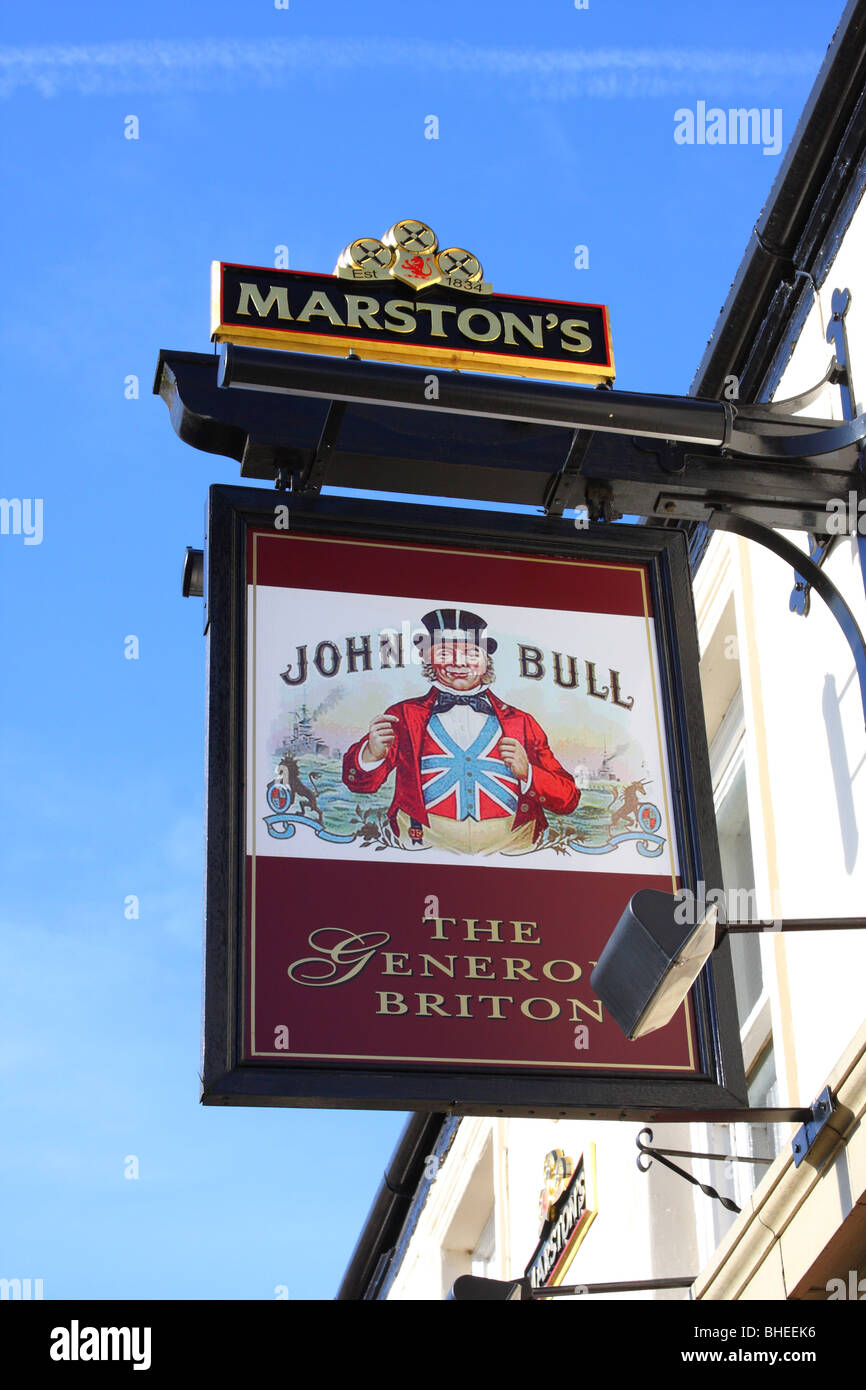 A Marston's Brewery & John Bull public house sign in a U.K. town Stock ...