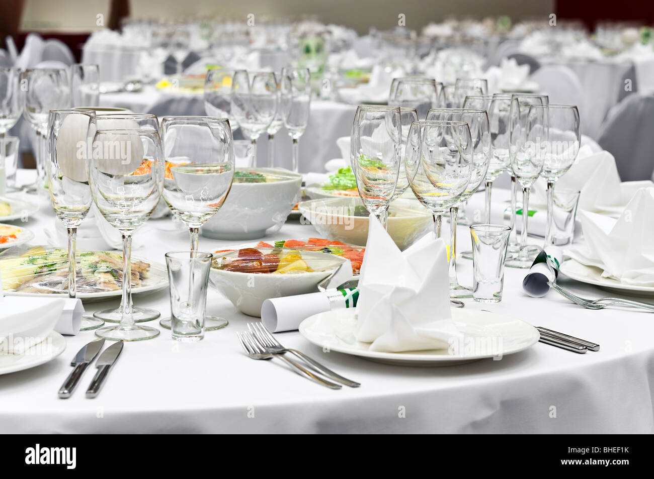 Table appointments for dinner in restaurant. Detail of a fancy table ...