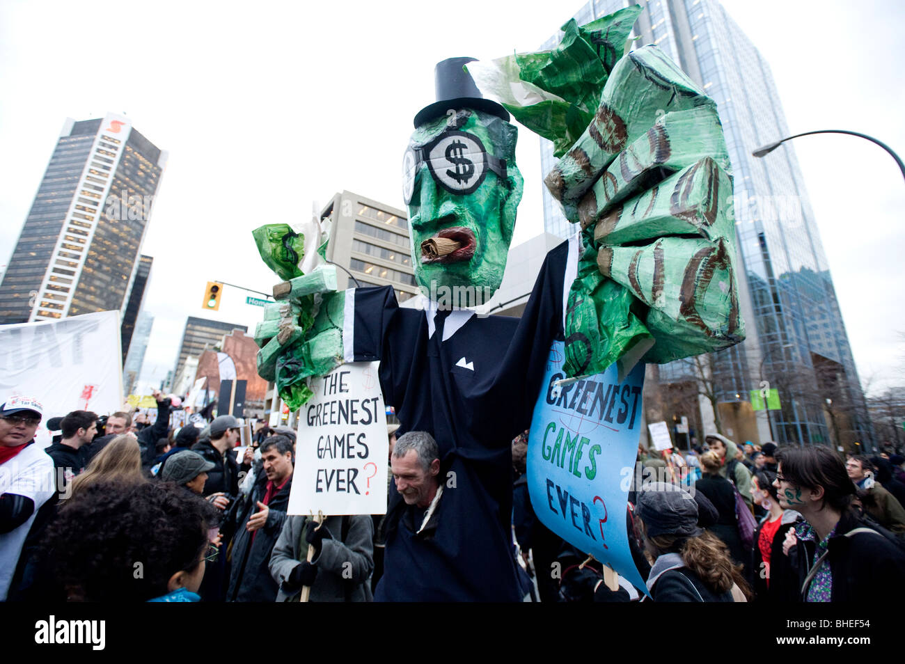 A giant puppet at an anti Olympic protest during the opening day of the ...