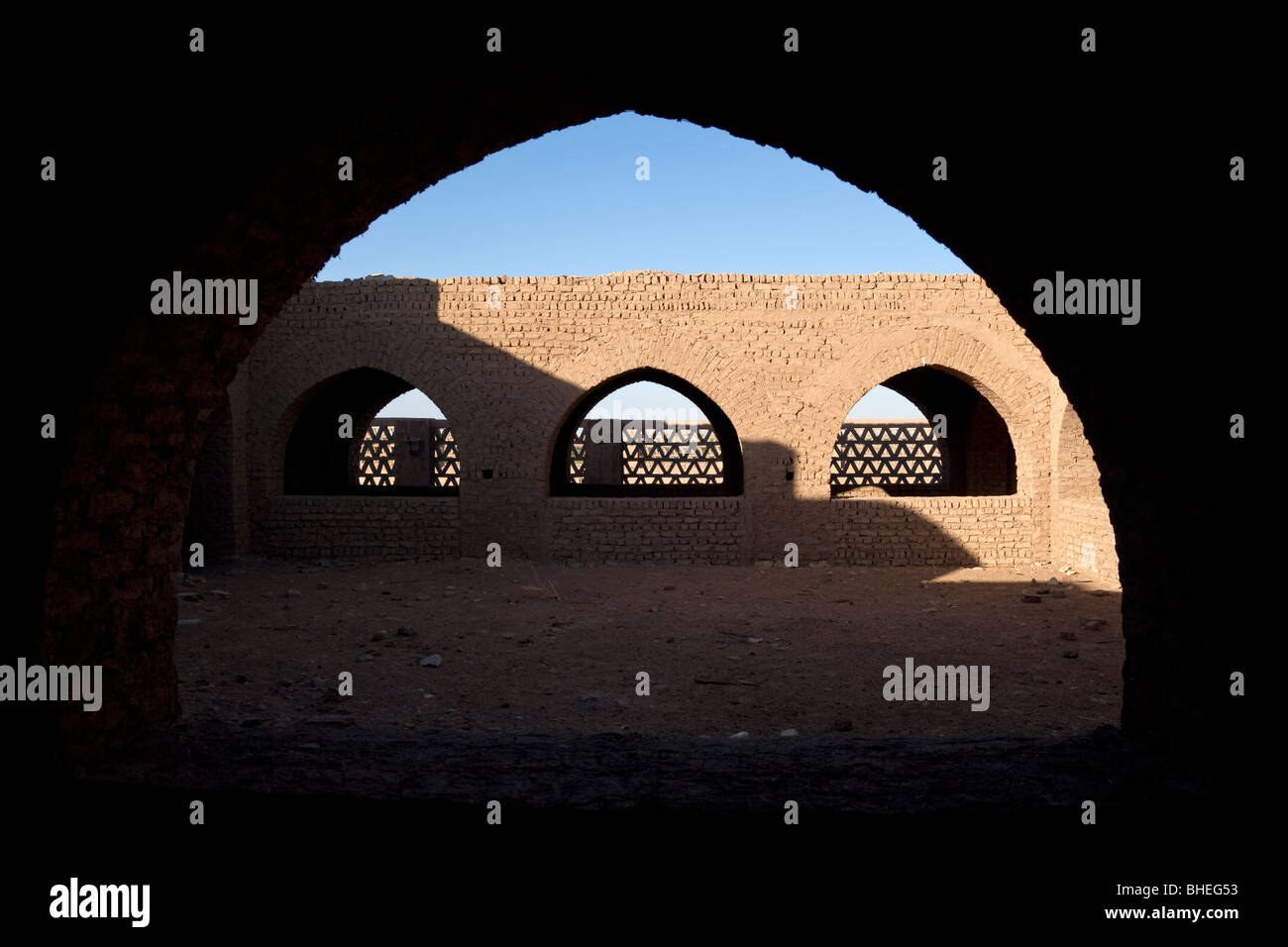 view of arches of social center, Hassan Fathy designed village of New ...