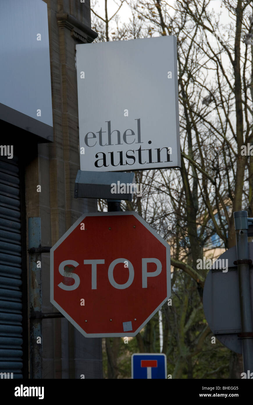 Ethel Austin sign and a red high street stop sign Stock Photo - Alamy