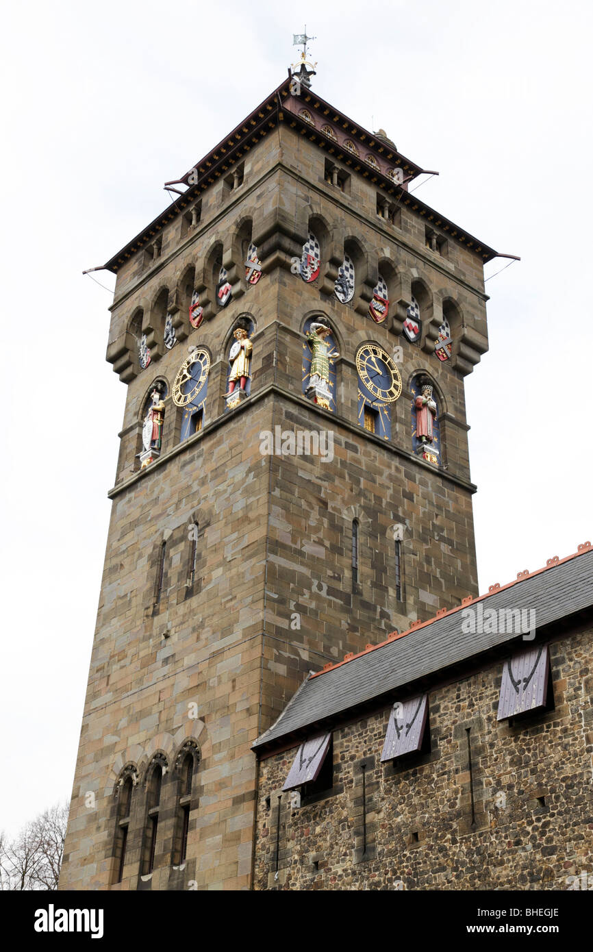 clock tower of cardiff castle on castle street cardiff wales uk Stock Photo - Alamy