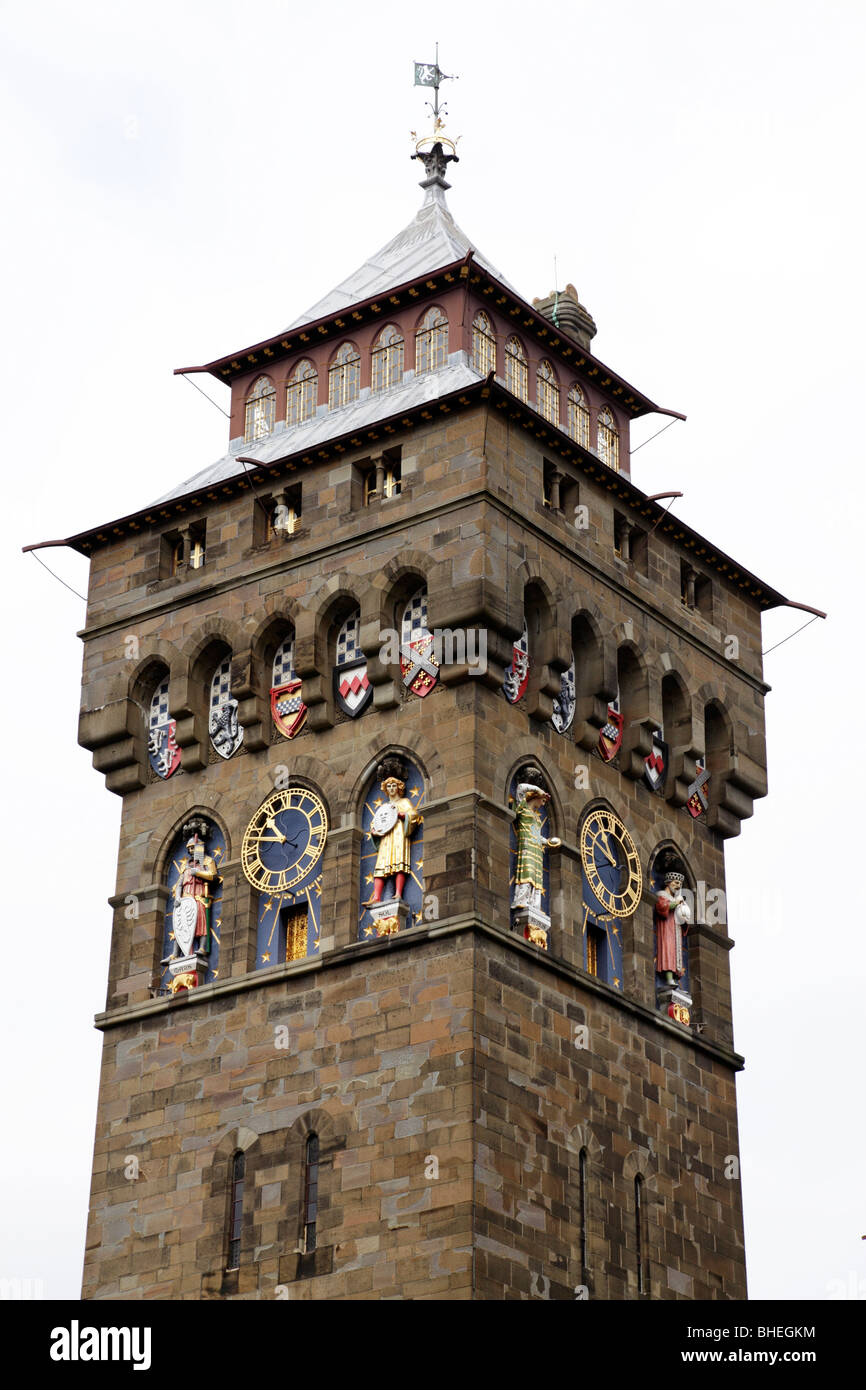 clock tower of cardiff castle on castle street cardiff wales uk Stock ...